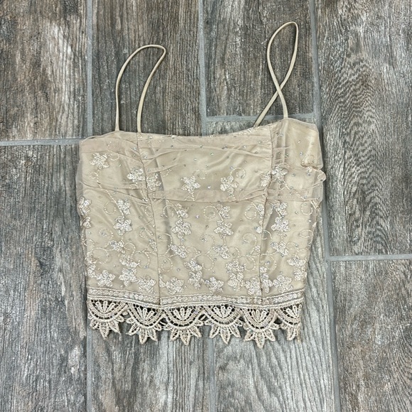 Masquerade | Tops | Masquerade Lace Back Metallic Gold Rave Crop Top Sz ...